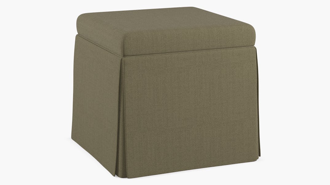 Olive Linen Upholstered Custom Skirted Storage Ottoman | The Inside ...