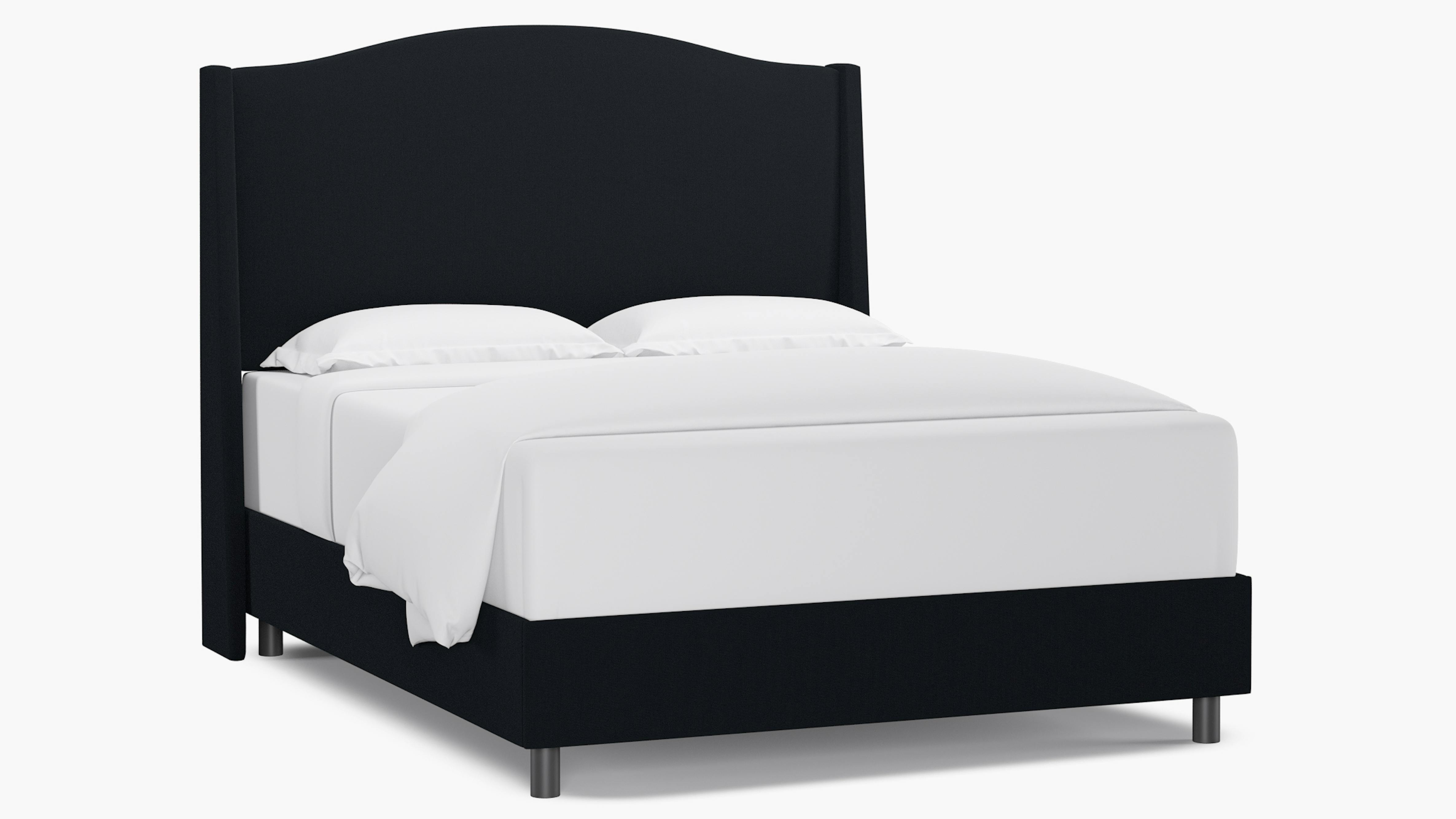 Navy Linen Upholstered Custom Classic Wingback Bed | Queen | The Inside ...