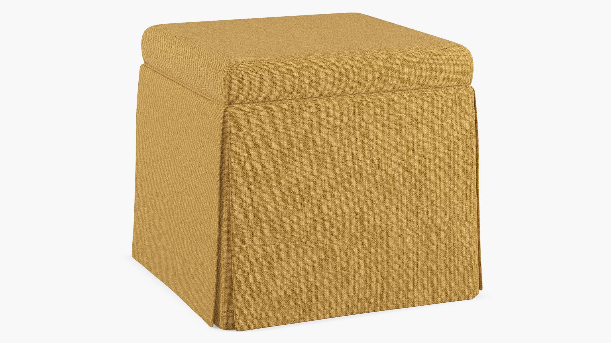 Skirted Storage Ottoman French Yellow Linen