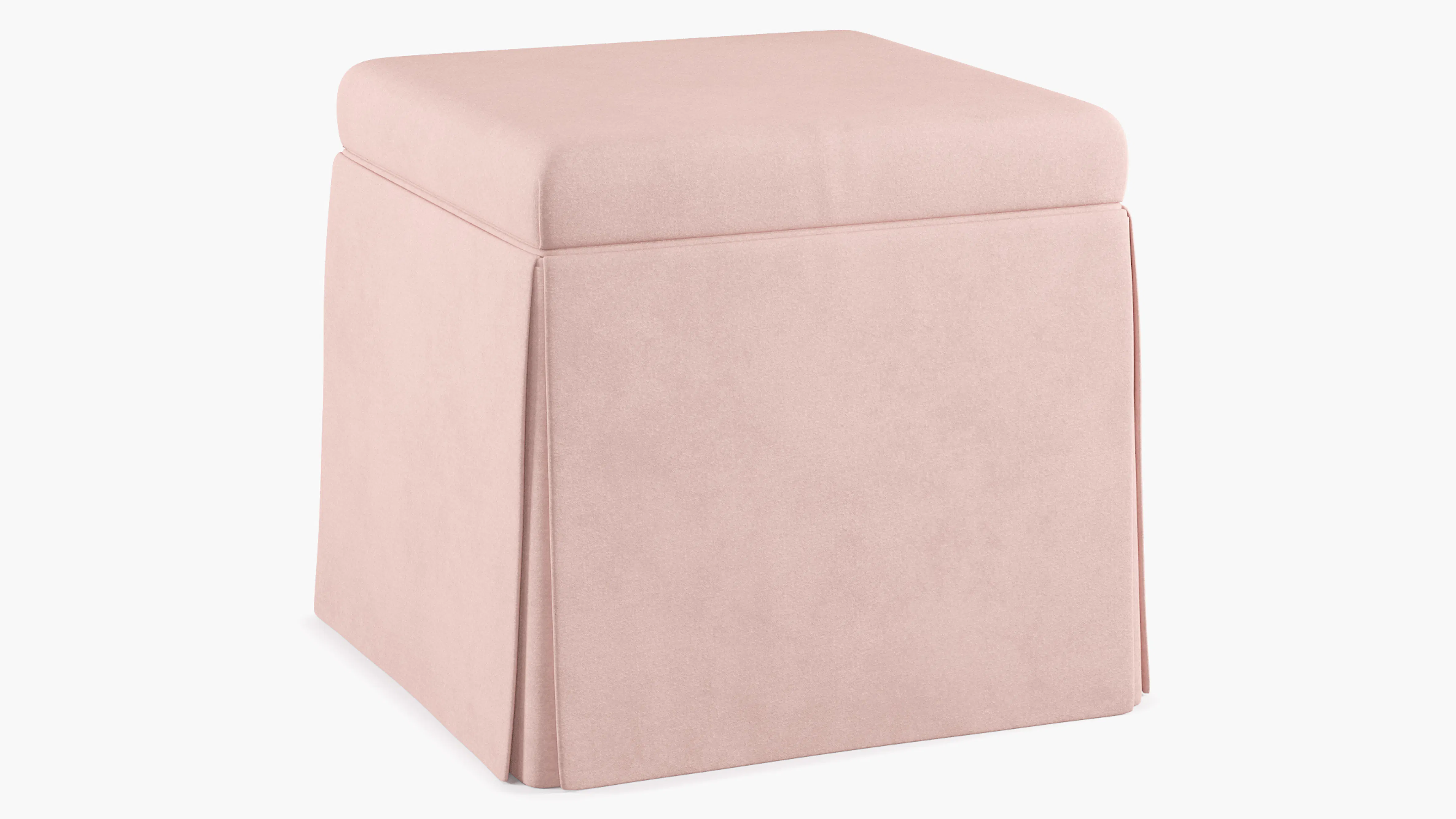 Blush Velvet Upholstered Custom Skirted Storage Ottoman | The Inside ...