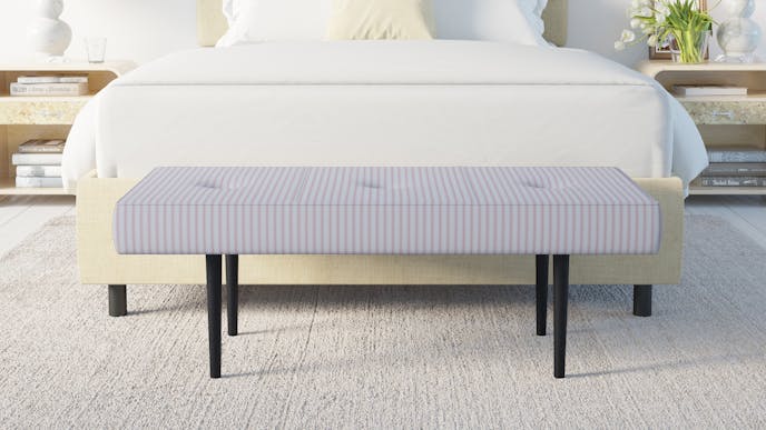 Pink Classic Ticking Stripe Upholstered Custom Mid-Century Bench | The ...
