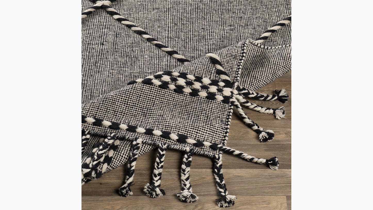 Black Fringe Wool Fringe Wool Rug | 2'6" x 8' | The Inside Furniture