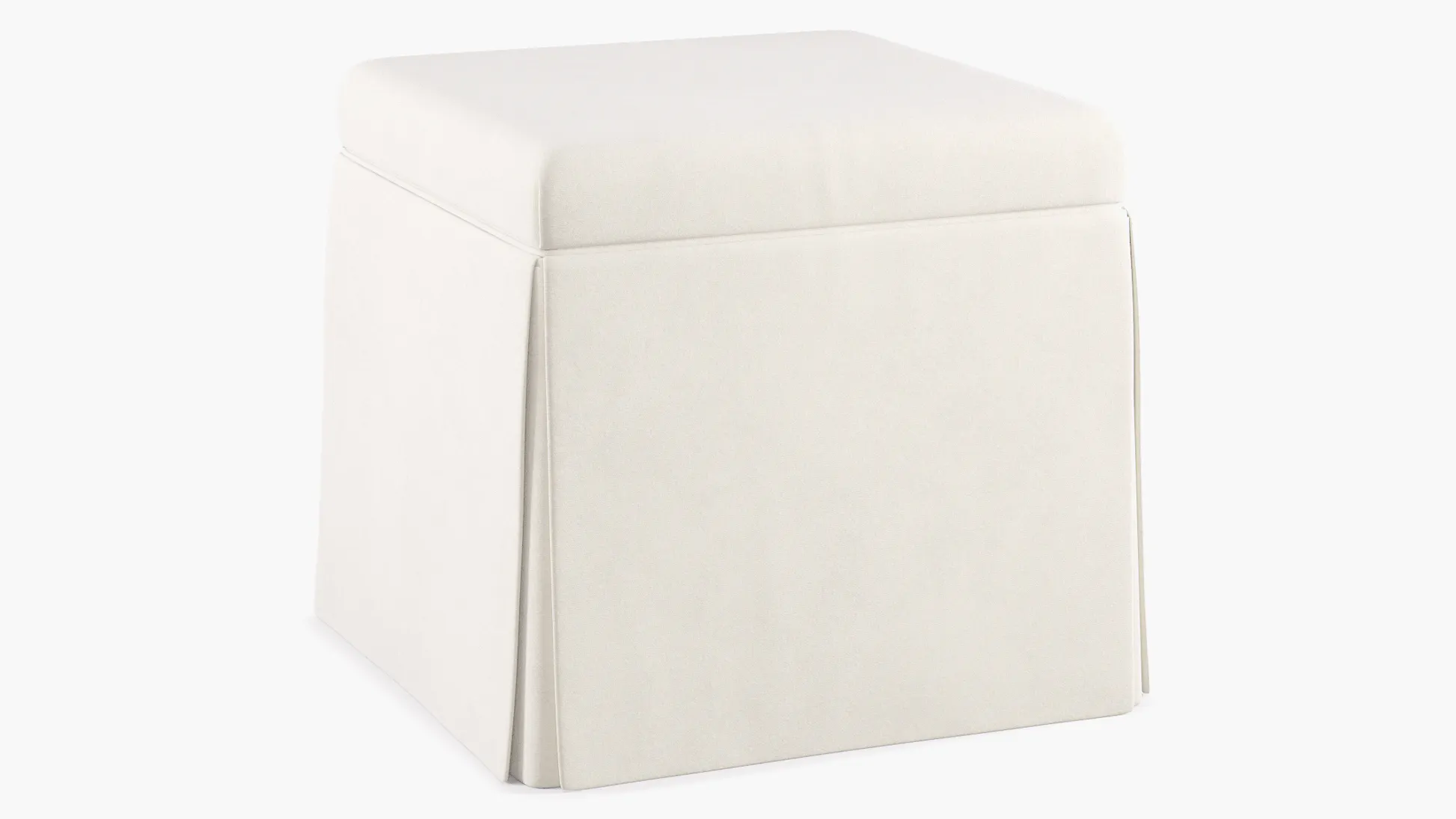 White Velvet Upholstered Custom Skirted Storage Ottoman | The Inside ...