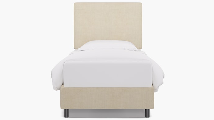 Talc Linen Upholstered Custom Square Back Bed | Twin | The Inside Furniture