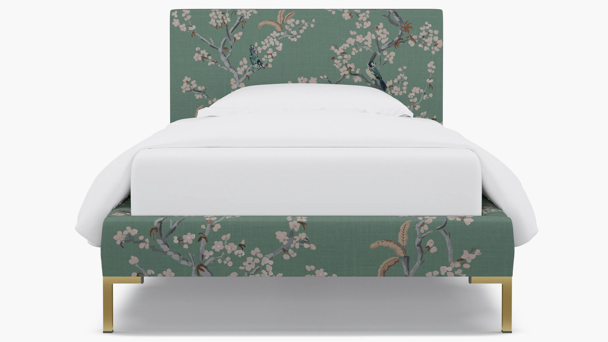 Mint Cherry Blossom Upholstered Custom Modern Platform Bed | Twin | The ...