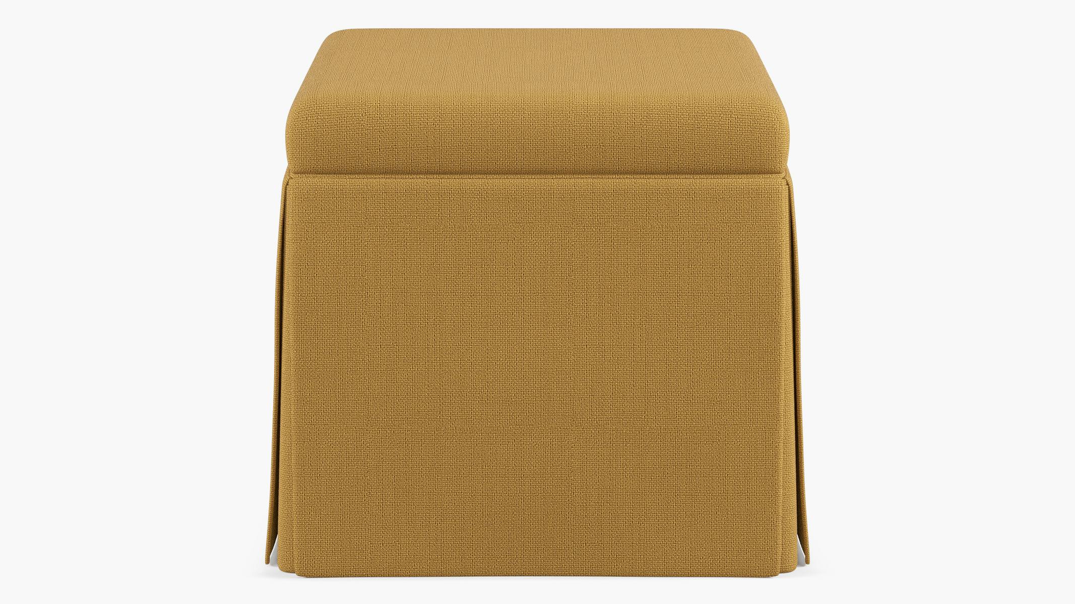 Skirted Storage Ottoman French Yellow Linen