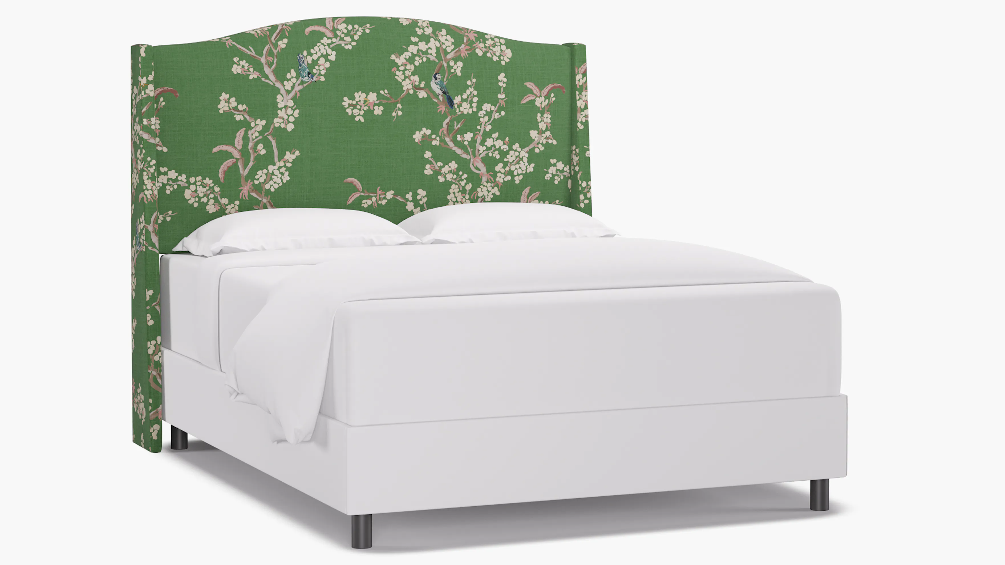 Jade Cherry Blossom Upholstered Custom Classic Wingback Headboard ...