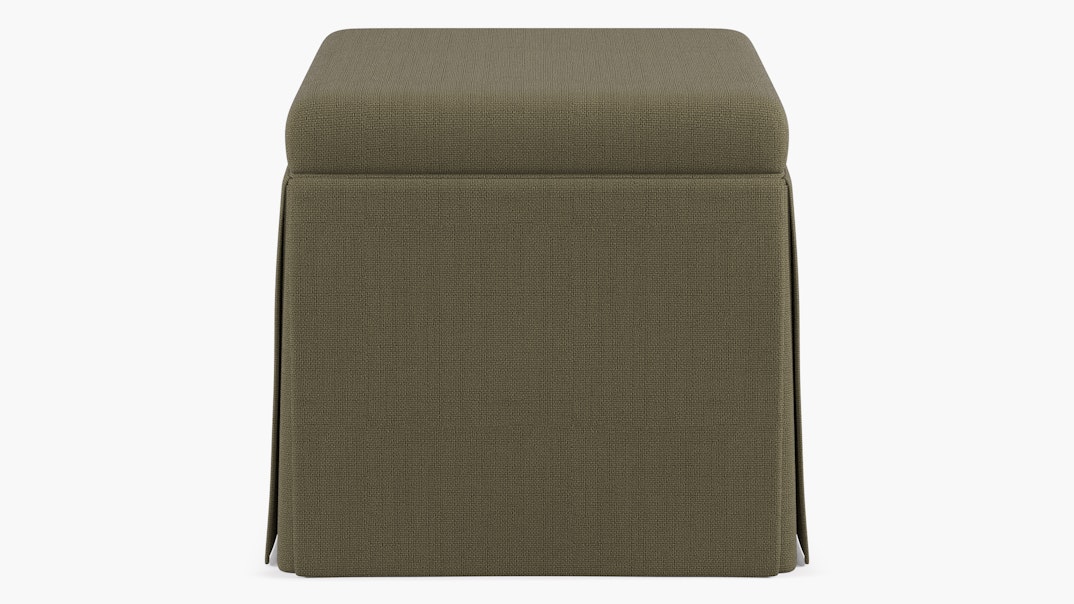 Olive Linen Upholstered Custom Skirted Storage Ottoman | The Inside ...